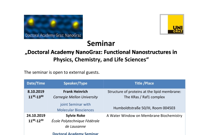 NanoGraz Seminar Wintersemester 2019/20 - Doctoral Academy NanoGraz